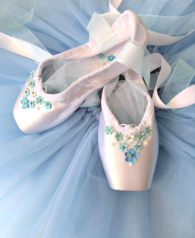 White Pointe Shoes With Forget-me-nots. Nursery, Girl's Room Ballet ...