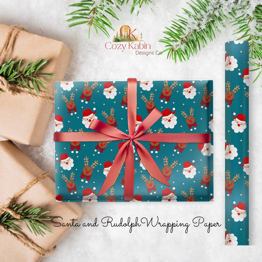 Santa and Rudolph Wrapping Papers, Reindeer Wrapping Paper, Santa ...
