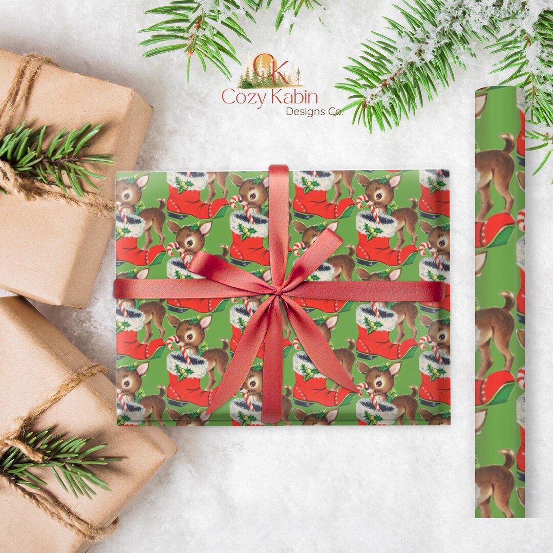 1950s Retro Wrapping Paper, Vintage Reindeer Wrapping Paper, Vintage ...
