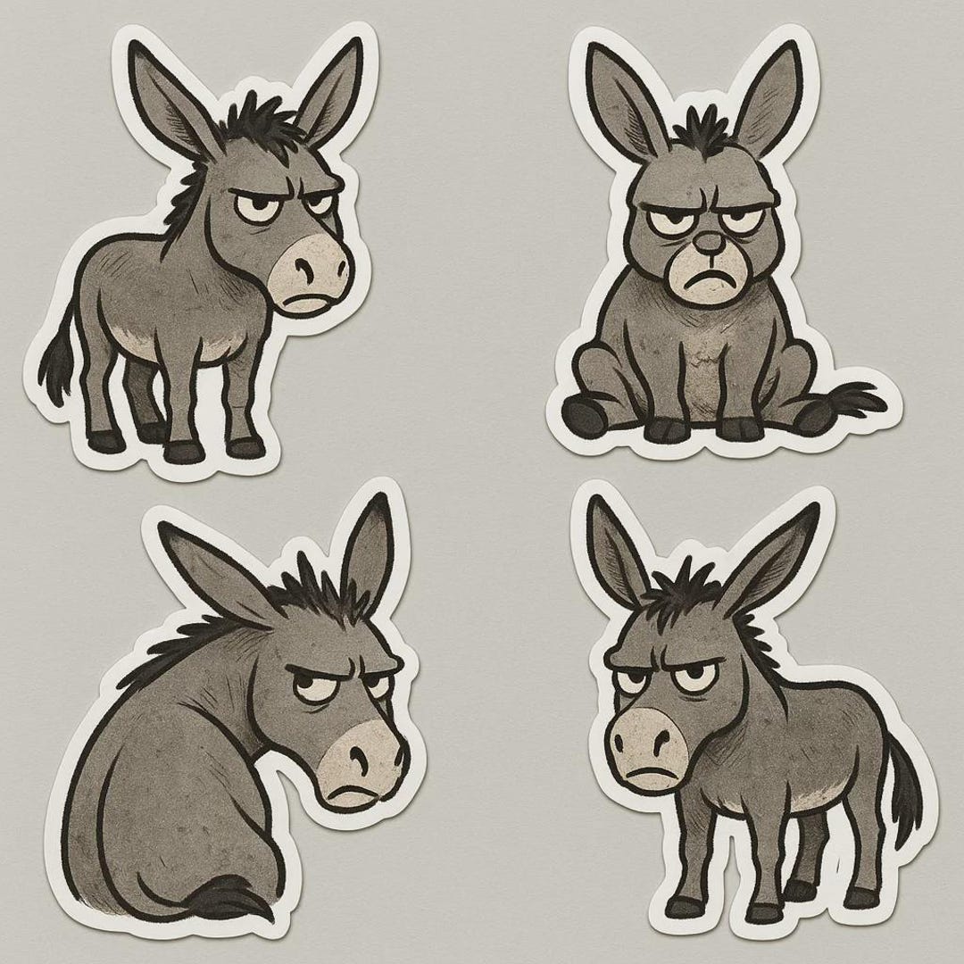 Stubborn Donkey Sticker Set of 4 Funny Comic Stickers for Laptop Car ...