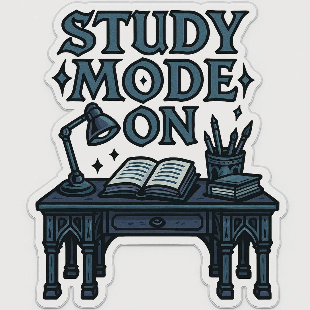 Study Mode on Sticker With Desk Icon Learning Motif Cool Colors Gothic ...