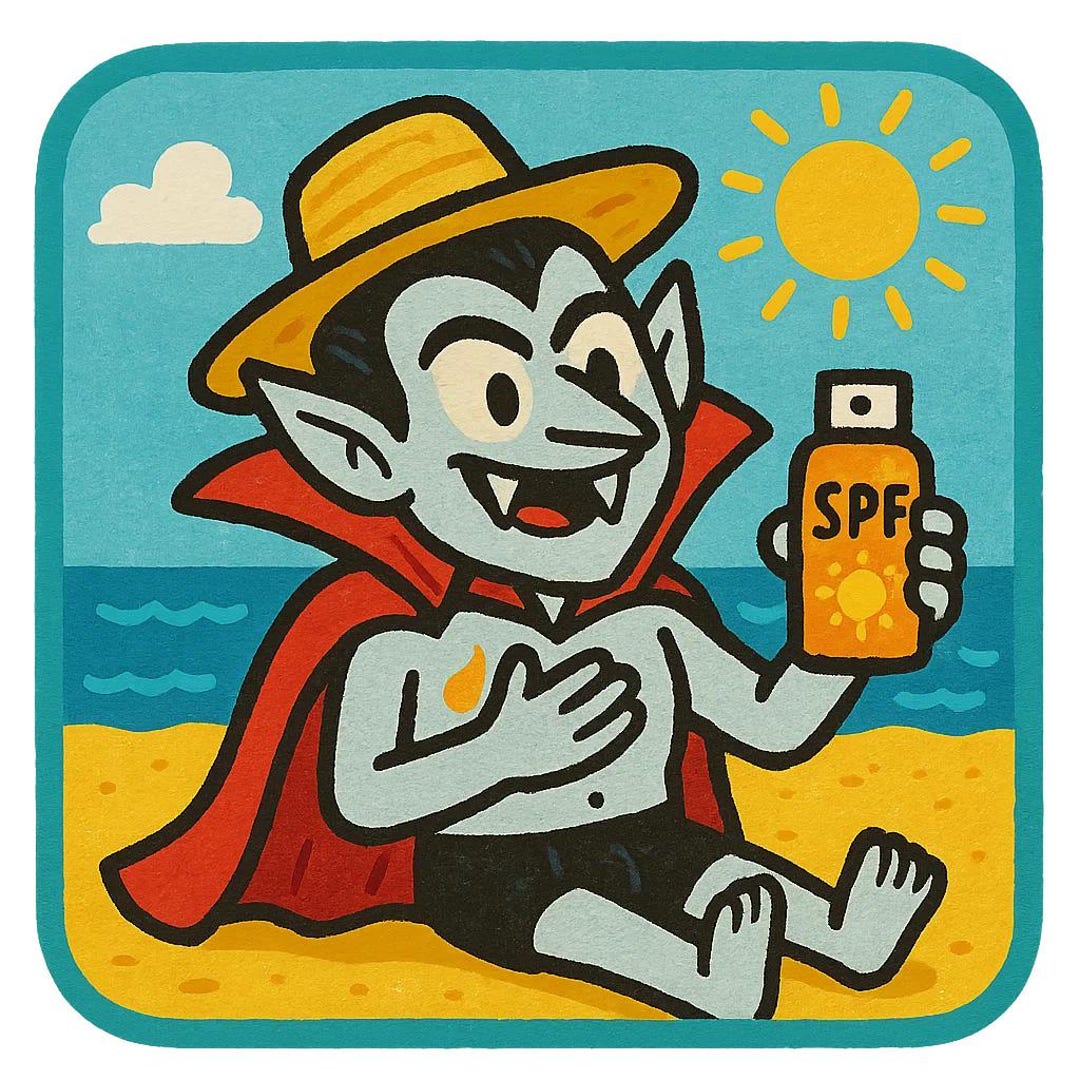 Vampire With Straw Hat & Sunscreen on the Beach – Funny Cartoon Sticker ...