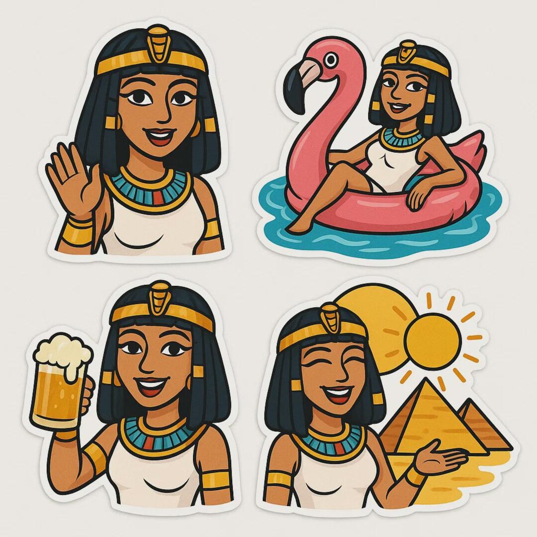Sticker Set Cleopatra Sticker in the Pool on Flamingo Funny Egypt ...