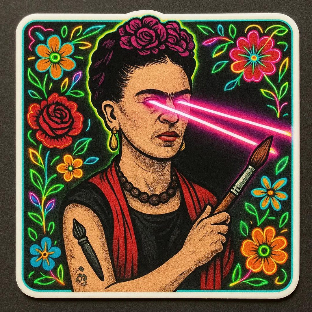 Frida Kahlo Stickers With Laser Eyes and Brush Tattoos Comic Stickers ...