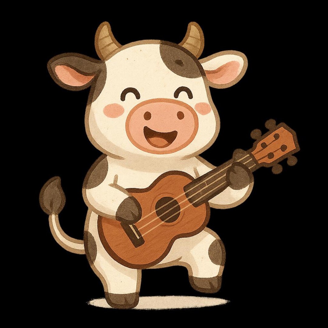 Cow With Ukulele Sticker Outdoor Uv-resistant Vinyl Sticker Made of ...