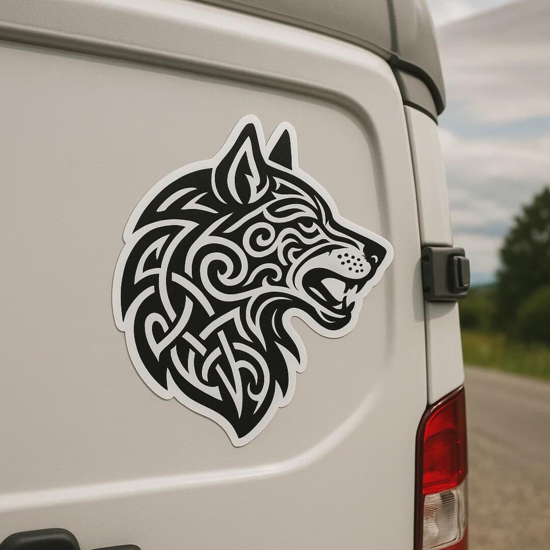Celtic Tribal Wolf Sticker Tribal Wolf Sticker in Rune and Knot Pattern ...