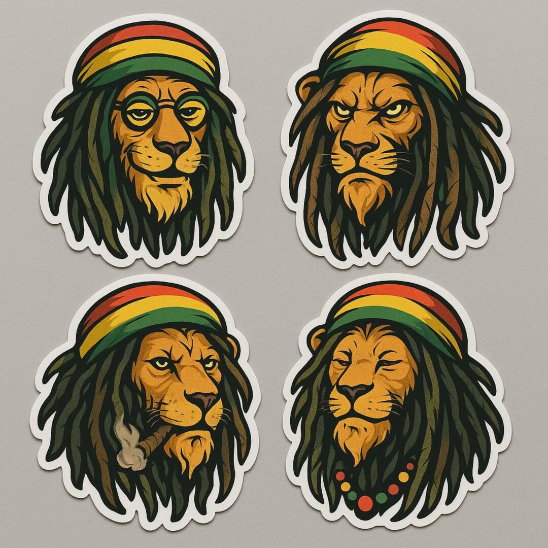 Rastafari Lion 4 Sticker Set Reggae Sticker With Rasta Curls for Car ...