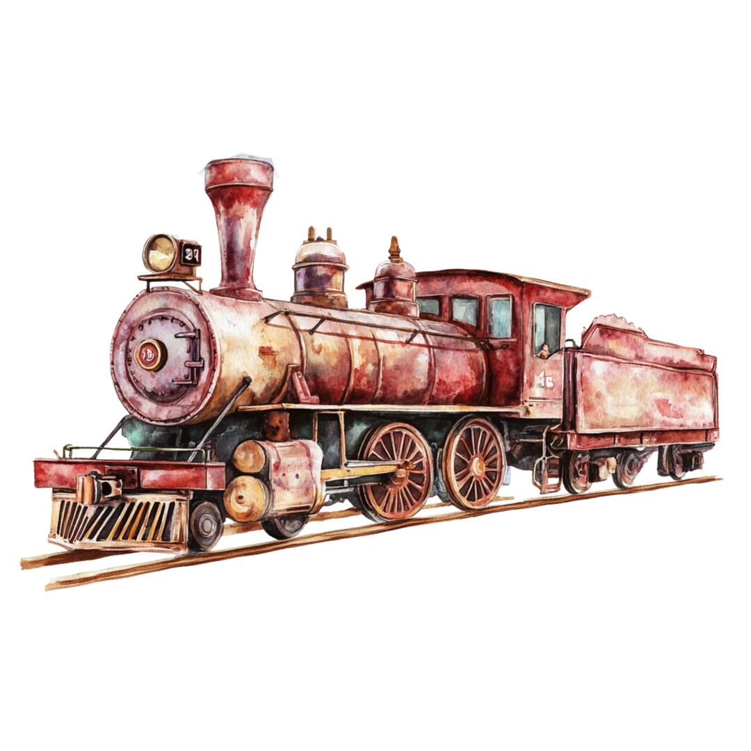 4x Railway Sticker Set, 4 Pieces, Watercolor Steam Locomotive Car ...