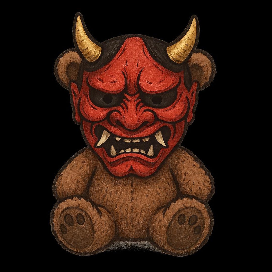 Teddy Bear With Oni Mask Sticker Outdoor Uv-resistant Vinyl Sticker ...