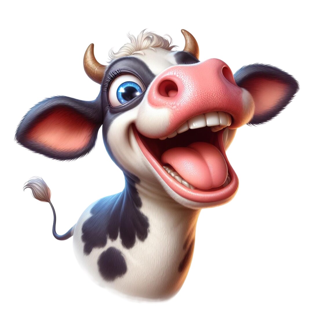 Funny Cow Sticker Set 9x9 Cm, Watercolor Stickers, Humorous Animal ...