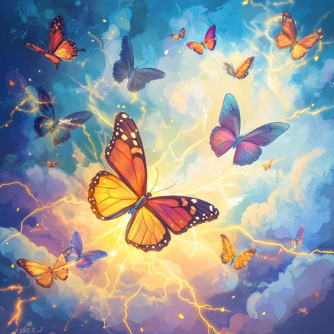 Wall Sticker Butterflies With Lightning Wall Decoration Creative Wall ...