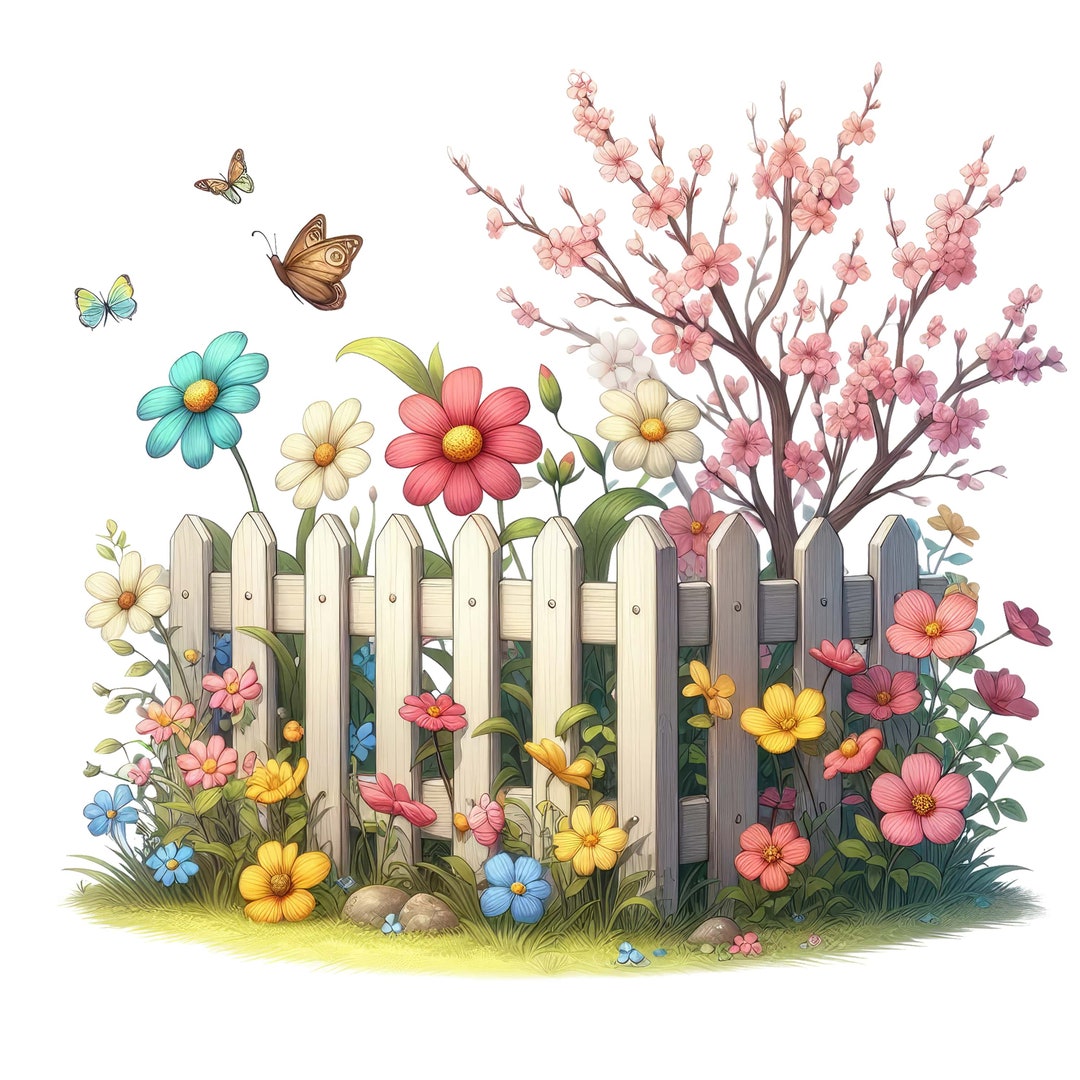 Colorful Garden Fence Sticker Car Sticker Wall Sticker Flowers ...