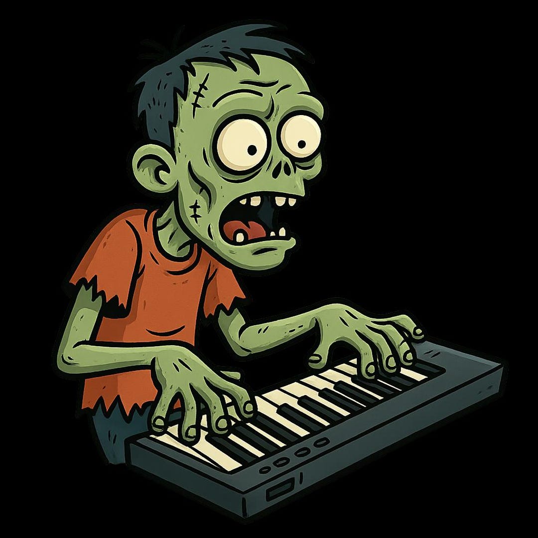 Zombie Playing Keyboard Sticker Outdoor Uv-resistant Vinyl Sticker Made ...