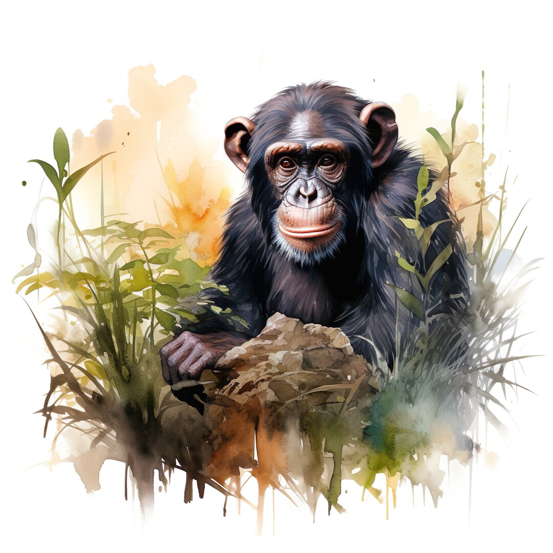 Chimpanzee Watercolor Sticker Personalizable Outdoor Vinyl Sticker - Etsy