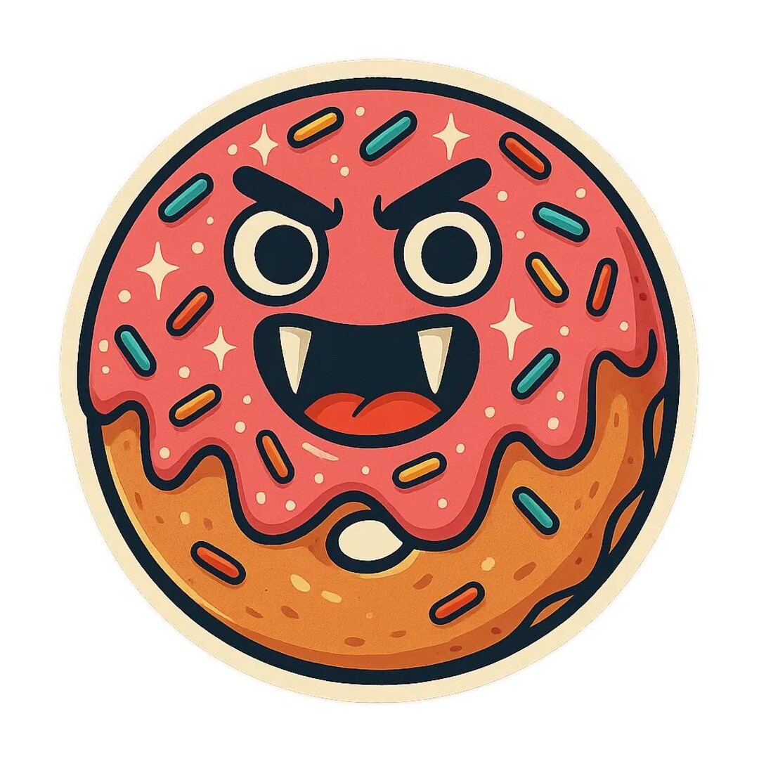 Donut With Vampire Teeth & Glitter Sprinkles – Funny Cartoon Sticker ...