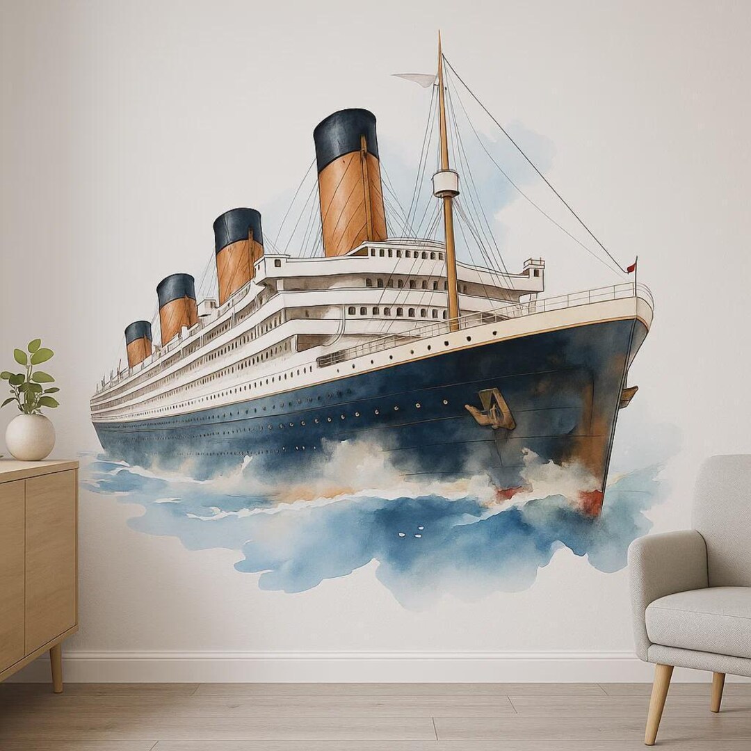 Titanic Watercolor Wall Decal – Historic Ocean Liner Mural for Living ...