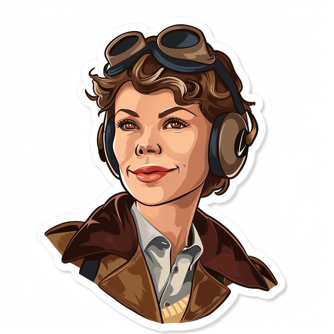 3X Amelia Earhart Sticker Historical Sticker in Retro Style Wall ...