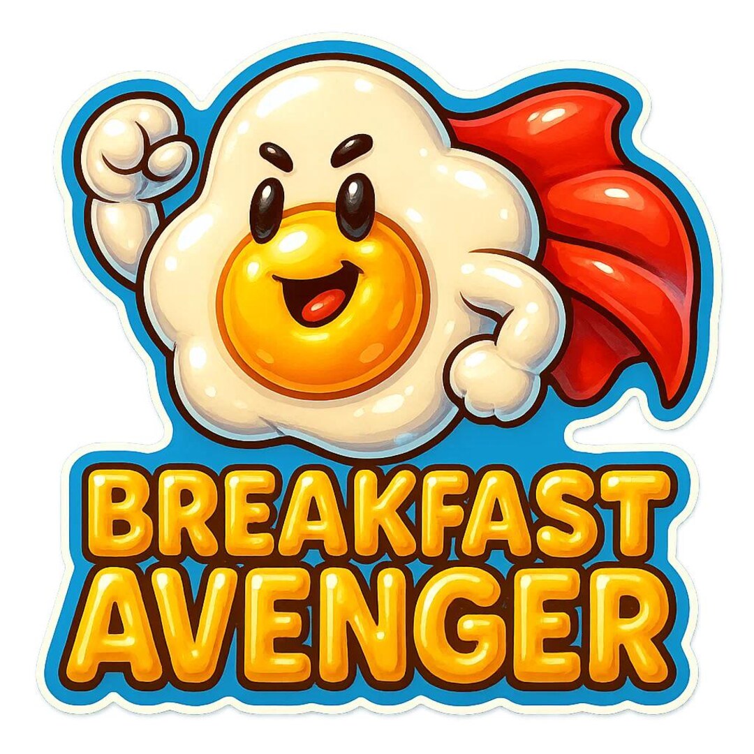 Fried Egg With Cape – Saying “breakfast Avenger” – Funny Cartoon ...
