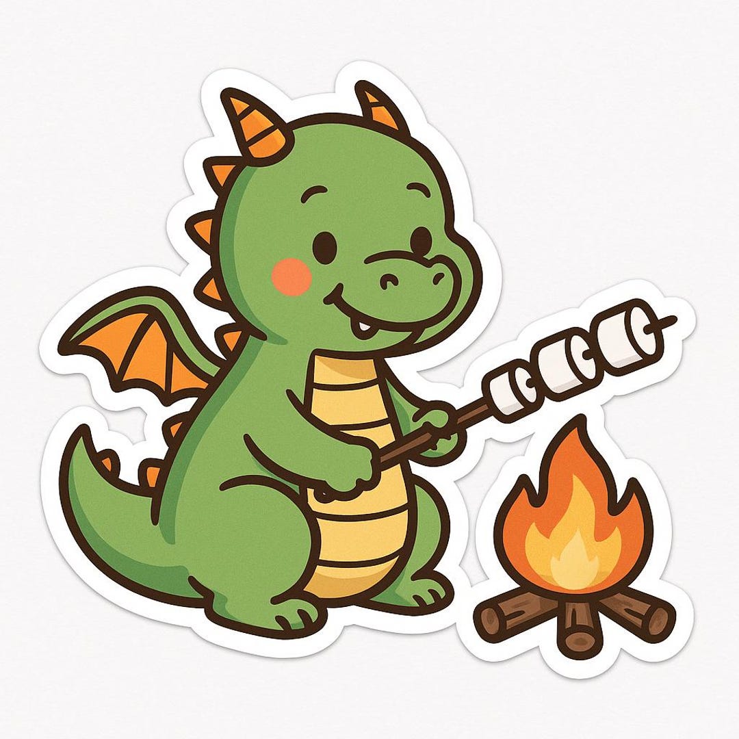 Dragon Grilling Marshmallows Sticker – Funny Car Sticker – Weatherproof ...