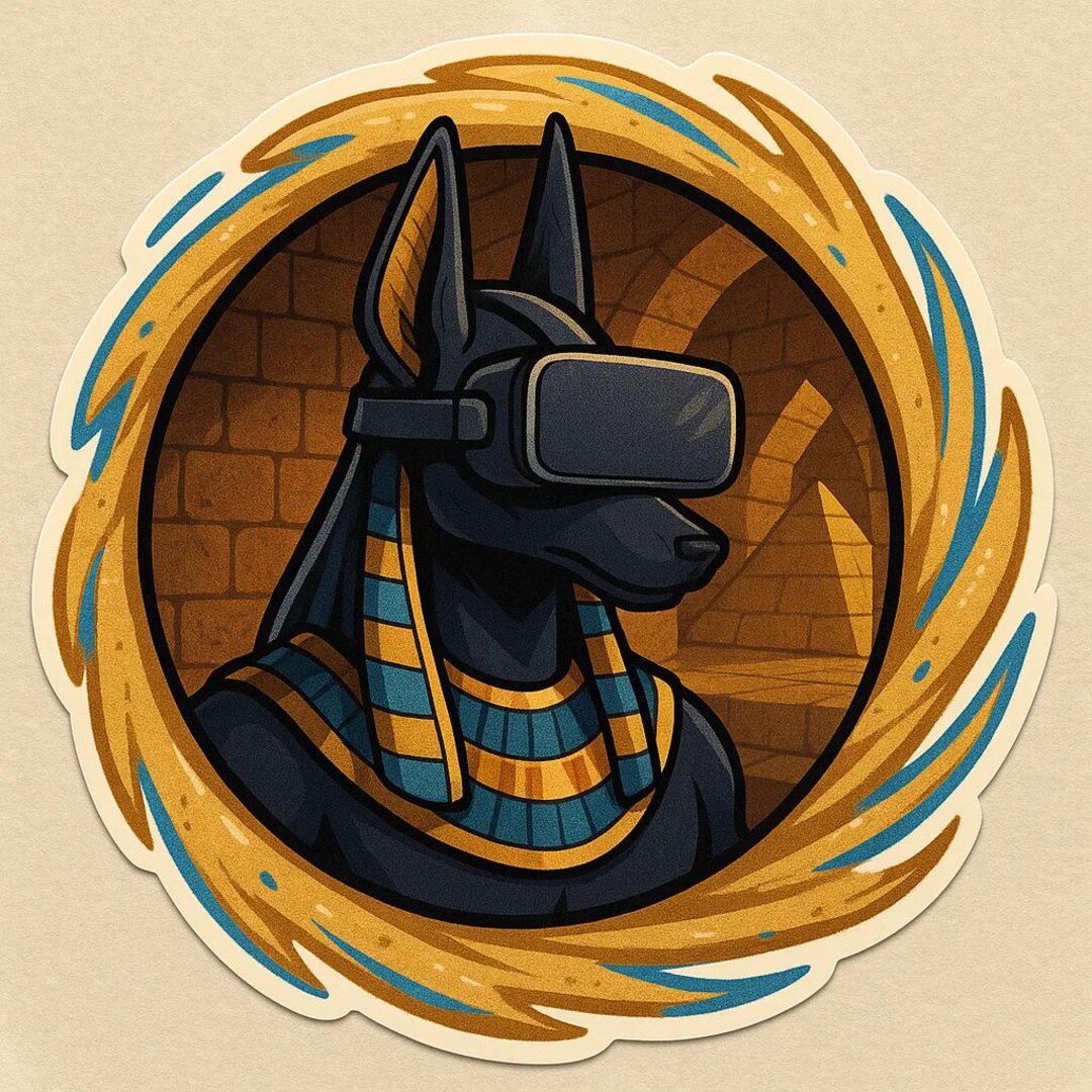 Anubis Sticker With VR Glasses and Pyramid Background Comic Sticker for ...