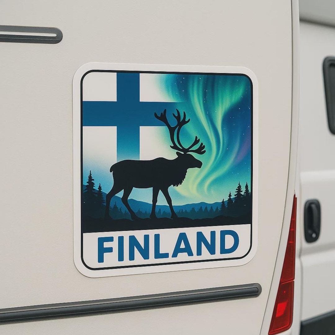 Sticker Finland Flag With Reindeer and Northern Lights Sticker for ...