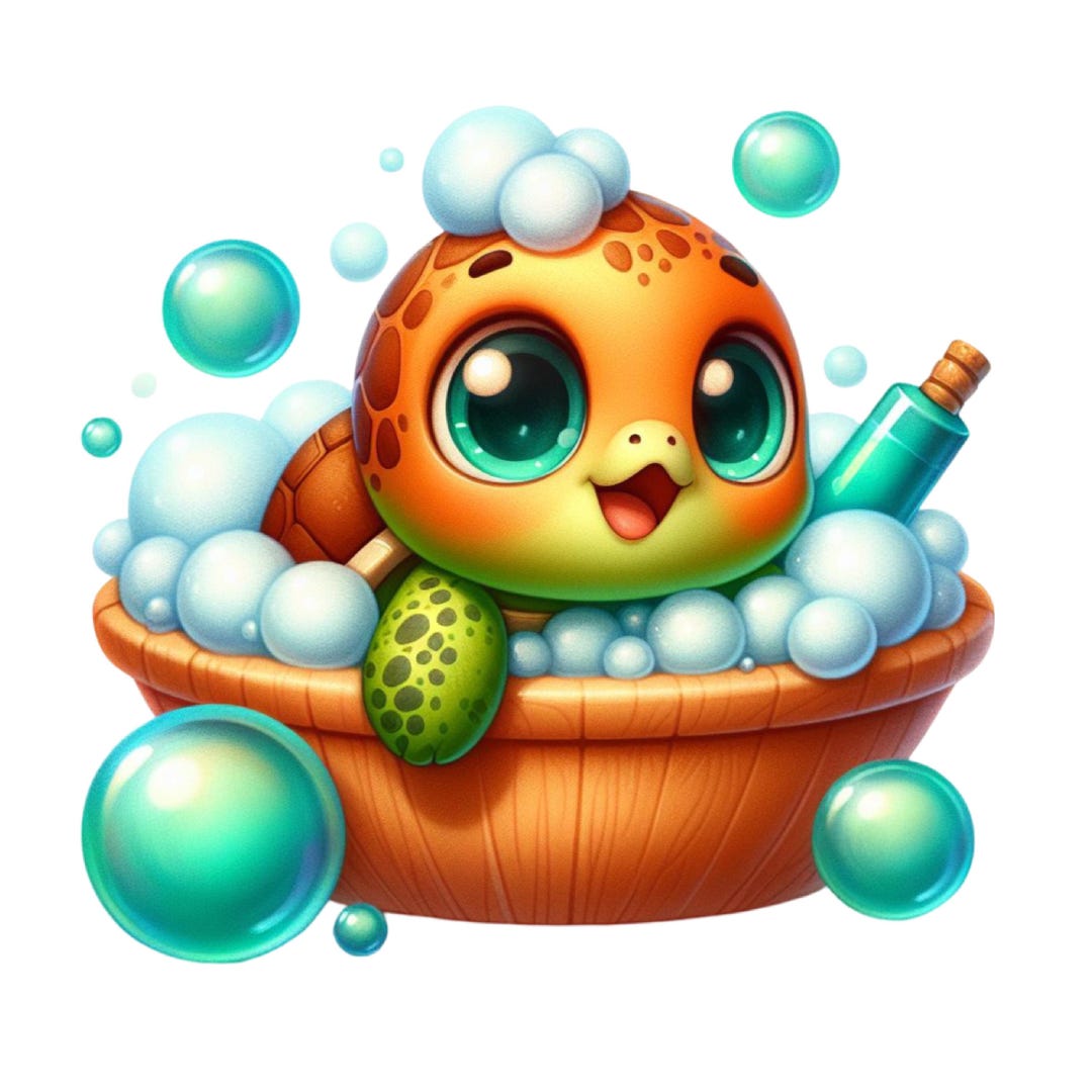 Playful Animal in Bubble Baths Sticker Set 9x9 Cm Watercolor Stickers ...