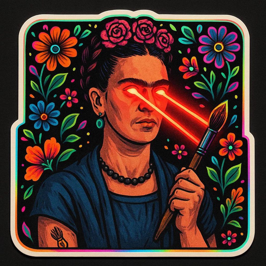 Frida Kahlo Stickers With Laser Eyes and Brush Tattoos Comic Stickers ...