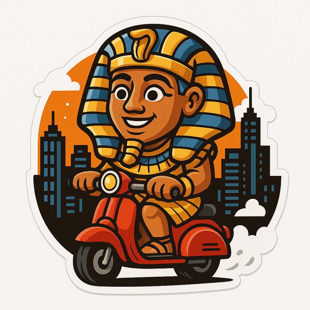 Pharaoh on a Scooter in the Metropolis – Fantasy Car Sticker ...