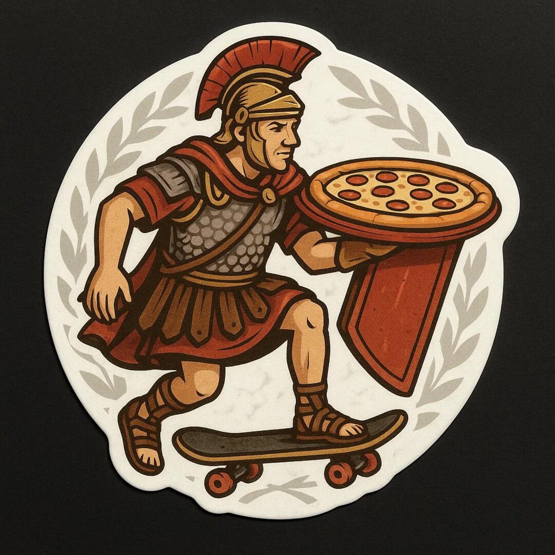 Roman Soldier Sticker With Skateboard and Shield as Pizza Plate Funny ...