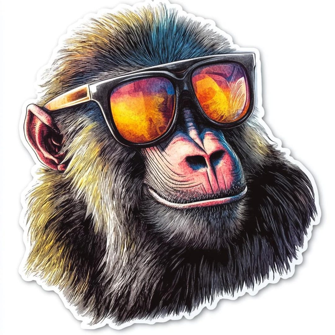 Wall Sticker Mandrill With Glasses Wall Sticker Vinyl Sticker Made of ...