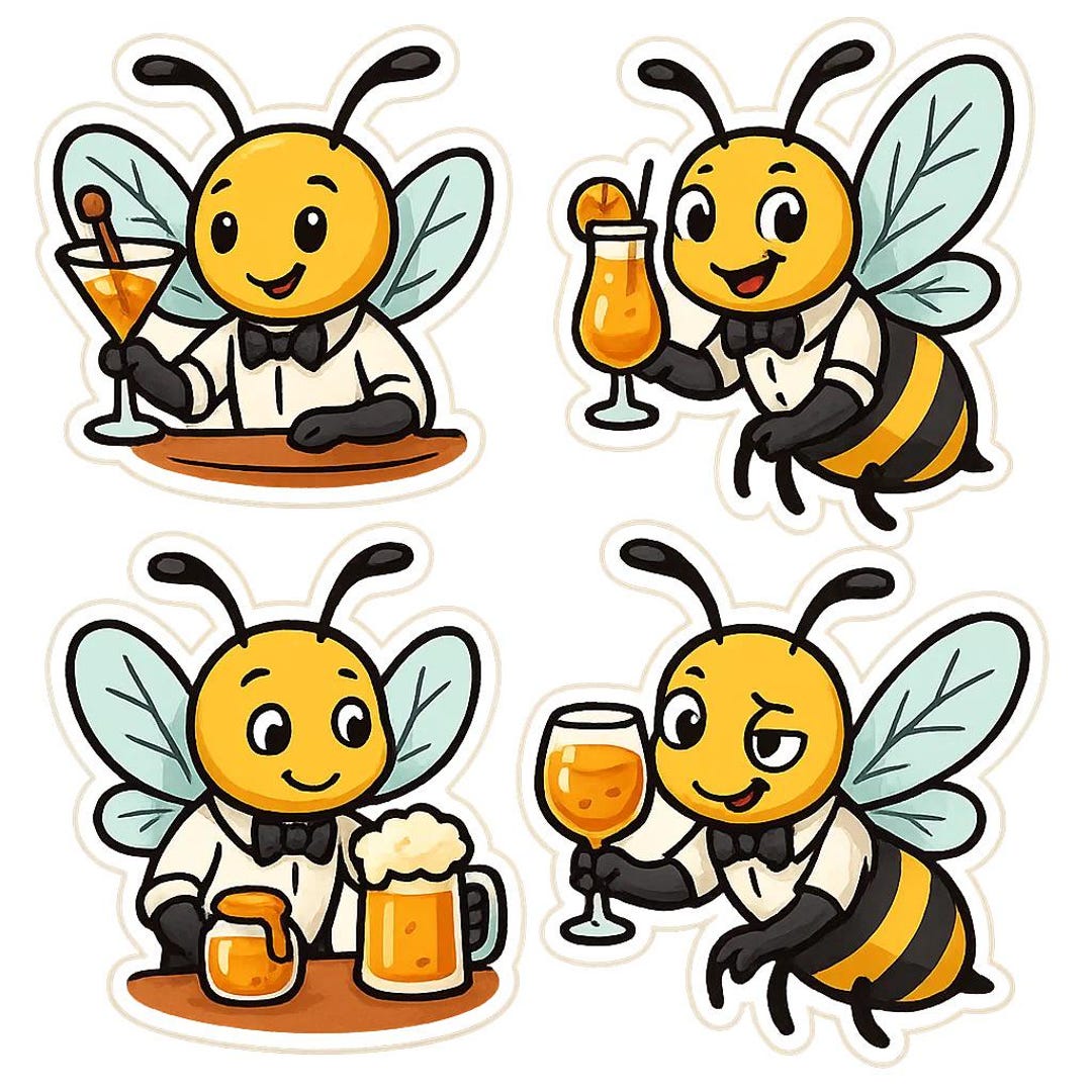 Sticker Set Bee Sticker as a Bartender With Honey Cocktails Funny Comic ...