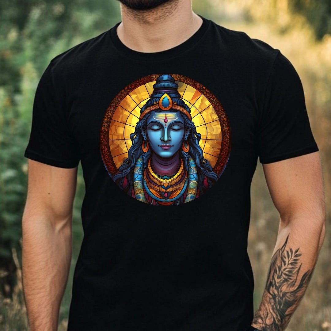 Shiva Hindu Deity Stained Glass Men's T-shirt Cotton Printed Leisure ...