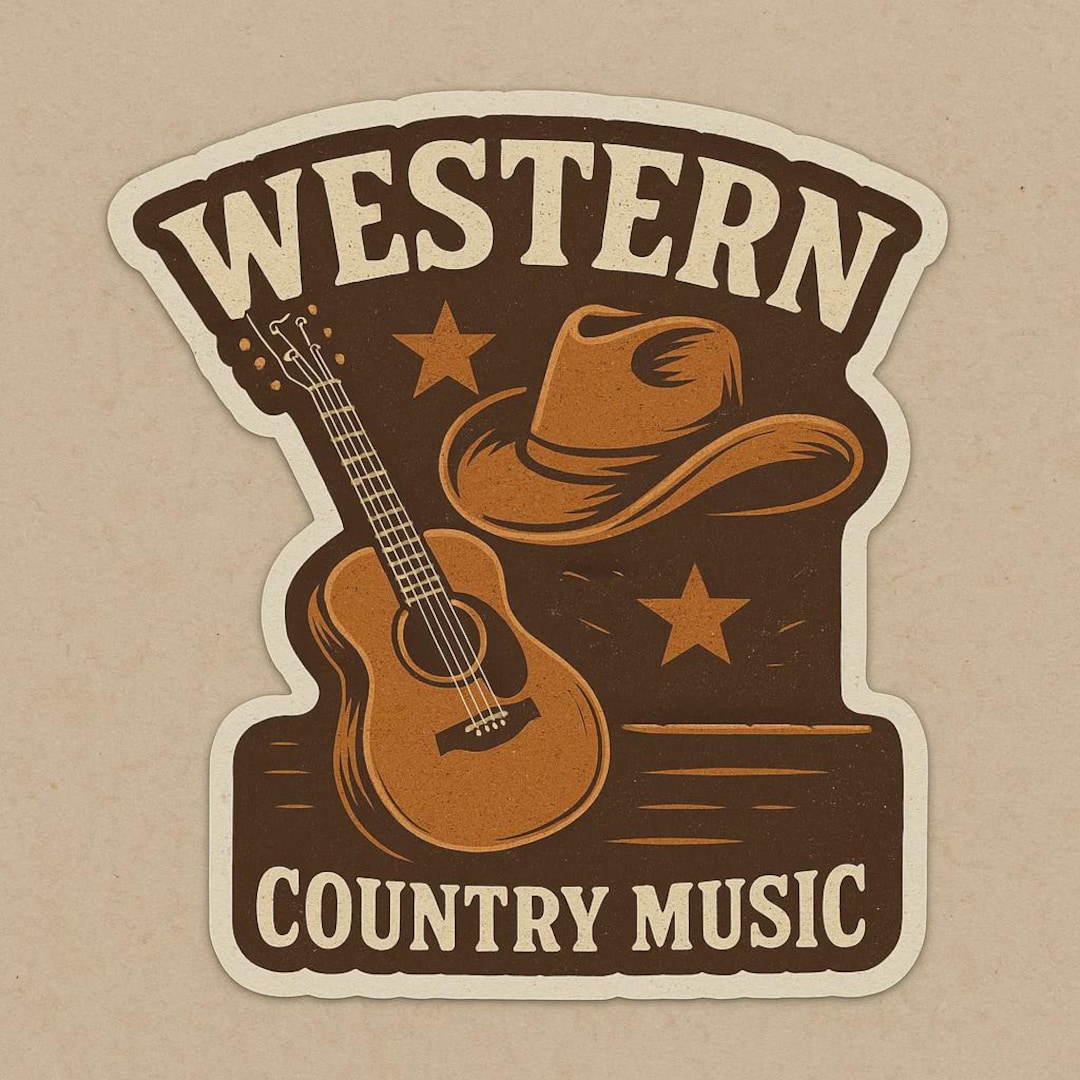 Western Country Music Sticker – Cowboy Guitar Hat Sticker for Car ...