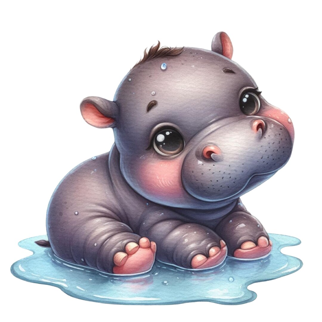 5X Watercolor Hippo Baby Sticker Wall Decal Safari Animal Sticker ...