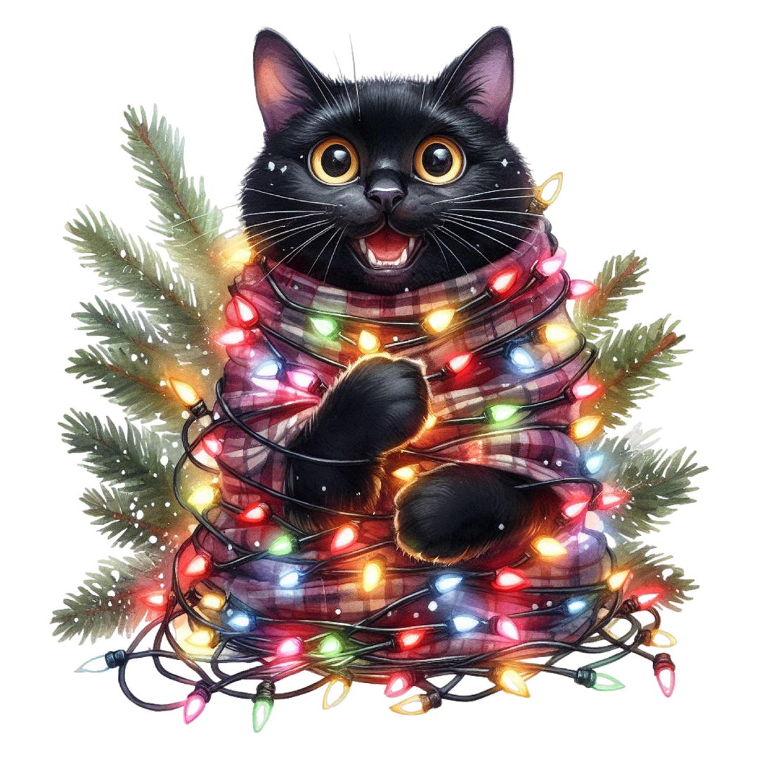 5x Cat in String Lights – Cute Christmas Stickers, Waterproof | Gift ...