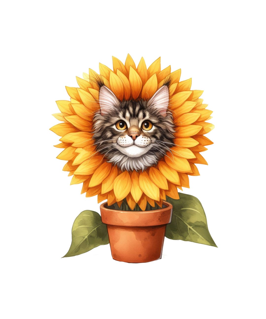 Sunflower Cat Sticker – Cute Maine Coon Cat Sticker – Kawaii Animal ...