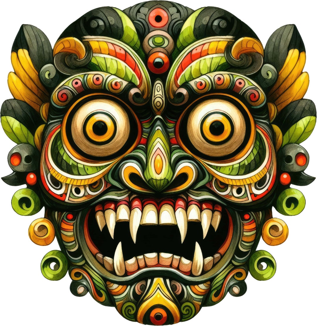 Balinese Mask Sticker Colorful Sticker With Asian Tribal Design Wall ...