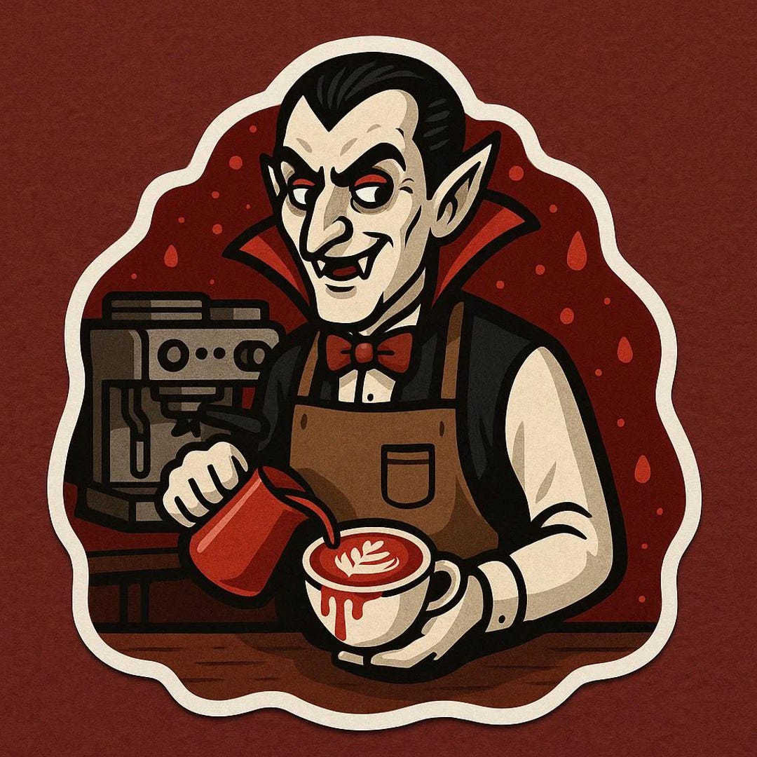 Vampire Sticker as a Barista With Blood Cappuccino Comic Sticker for ...