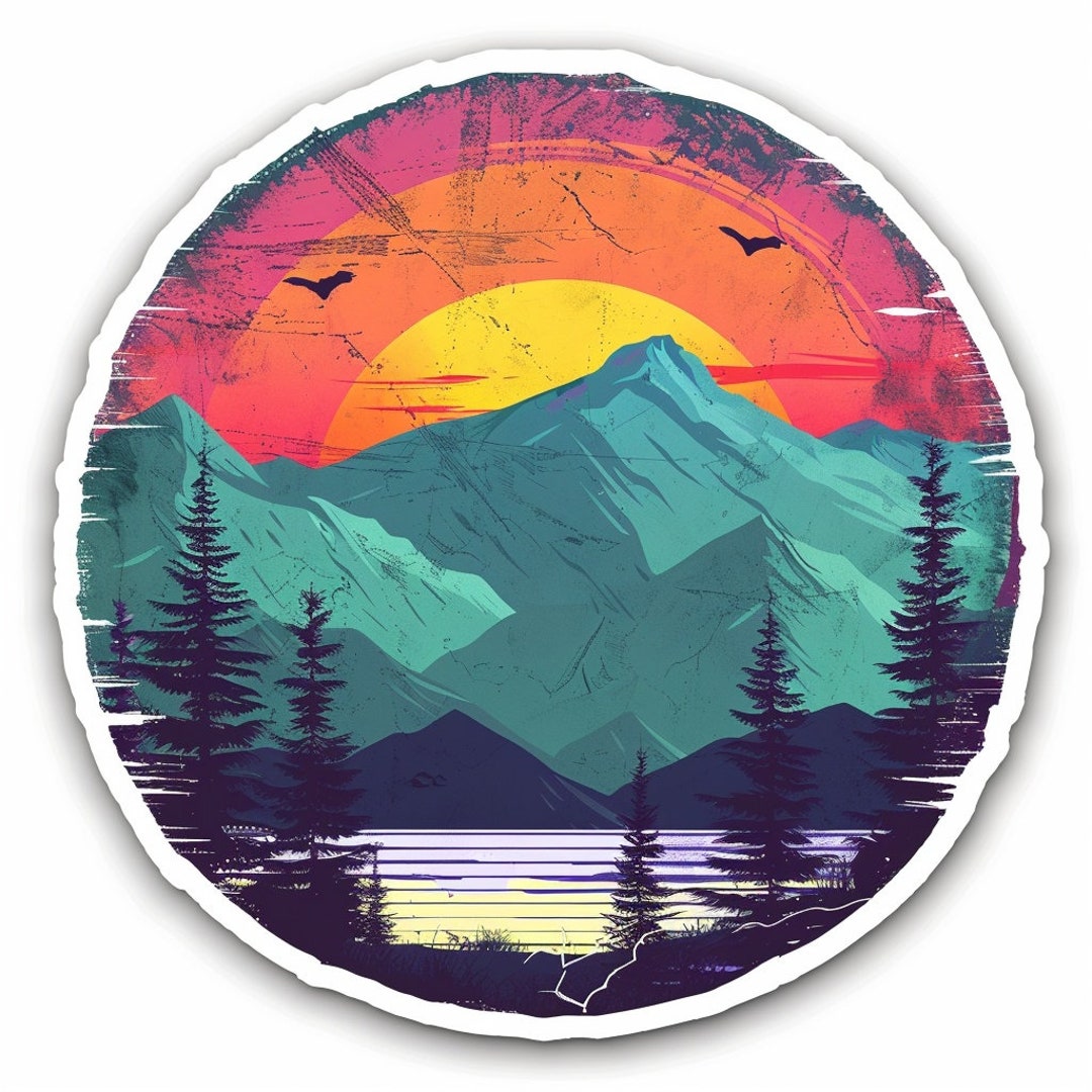 Car Sticker Retro Sunset Mountain Landscape Sticker Weatherproof ...