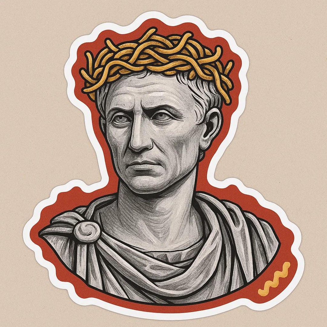Julius Caesar Sticker With Spaghetti Crown Comic Sticker for History ...