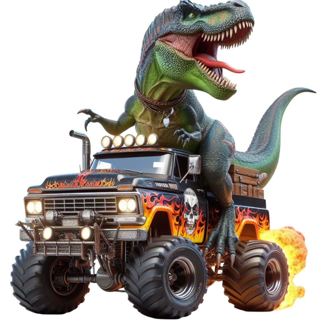 Car Sticker T-rex Dinosaur Driving on a Monster Truck Sticker ...