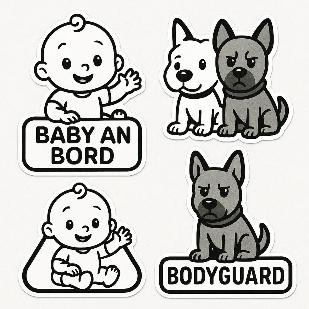 Sticker Set Baby on Board Sticker With Dog – Cute Car Sticker With Baby ...