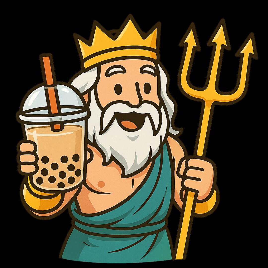 Poseidon With Bubble Tea Sticker Outdoor Uv-resistant Vinyl Sticker ...