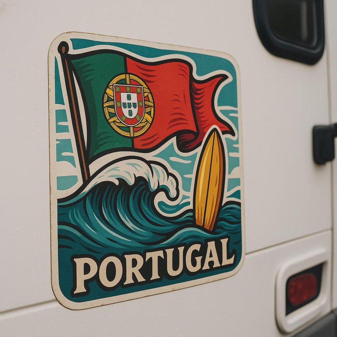 Sticker Portugal Flag With Waves and Surfboard Sticker for Motorhome ...