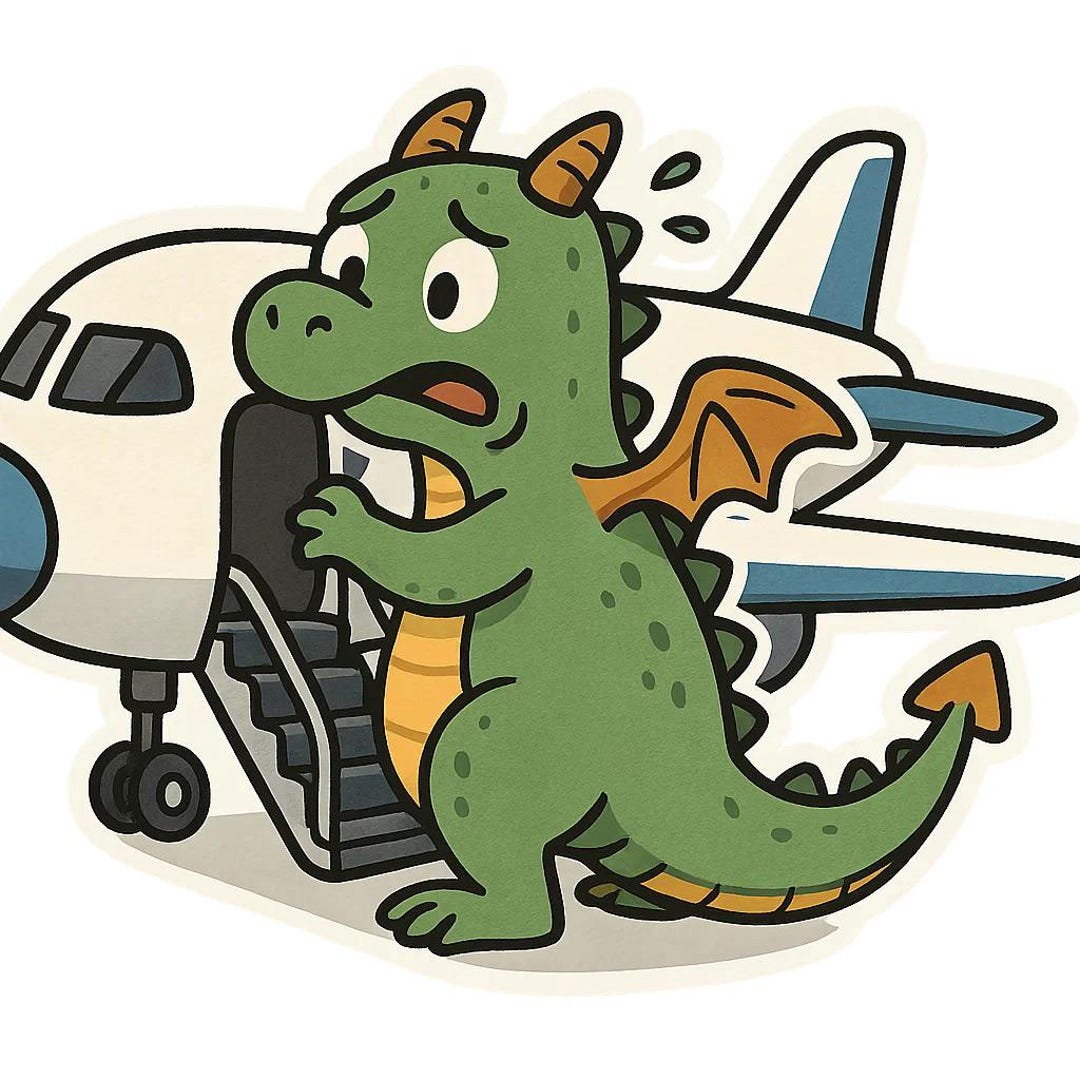 Dragon Airplane Sticker – Funny Mythical Creature Tries to Fit Into the ...