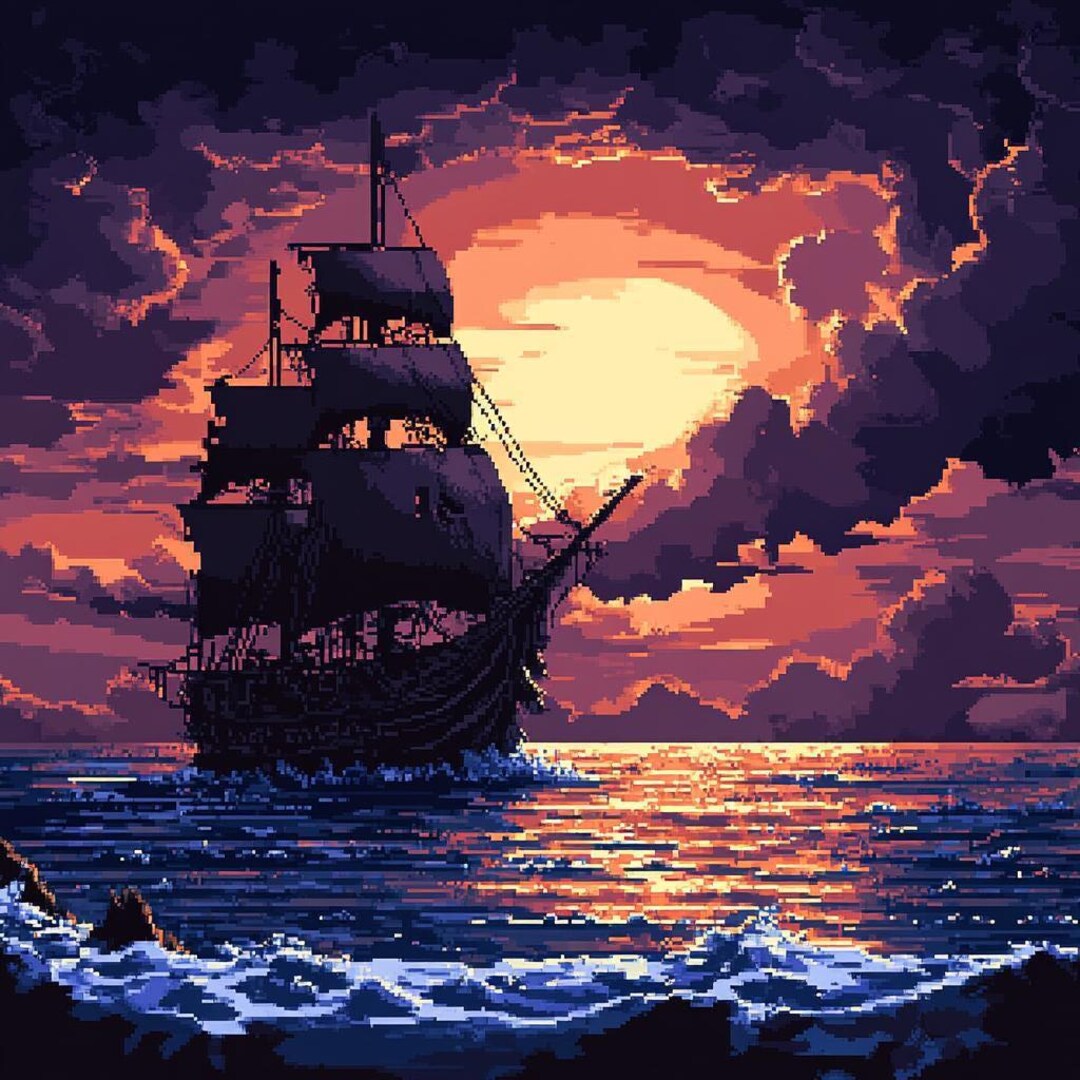 Wall Sticker Pirate Ship Pixel Art Beautiful Wall Decoration Wall Motif ...