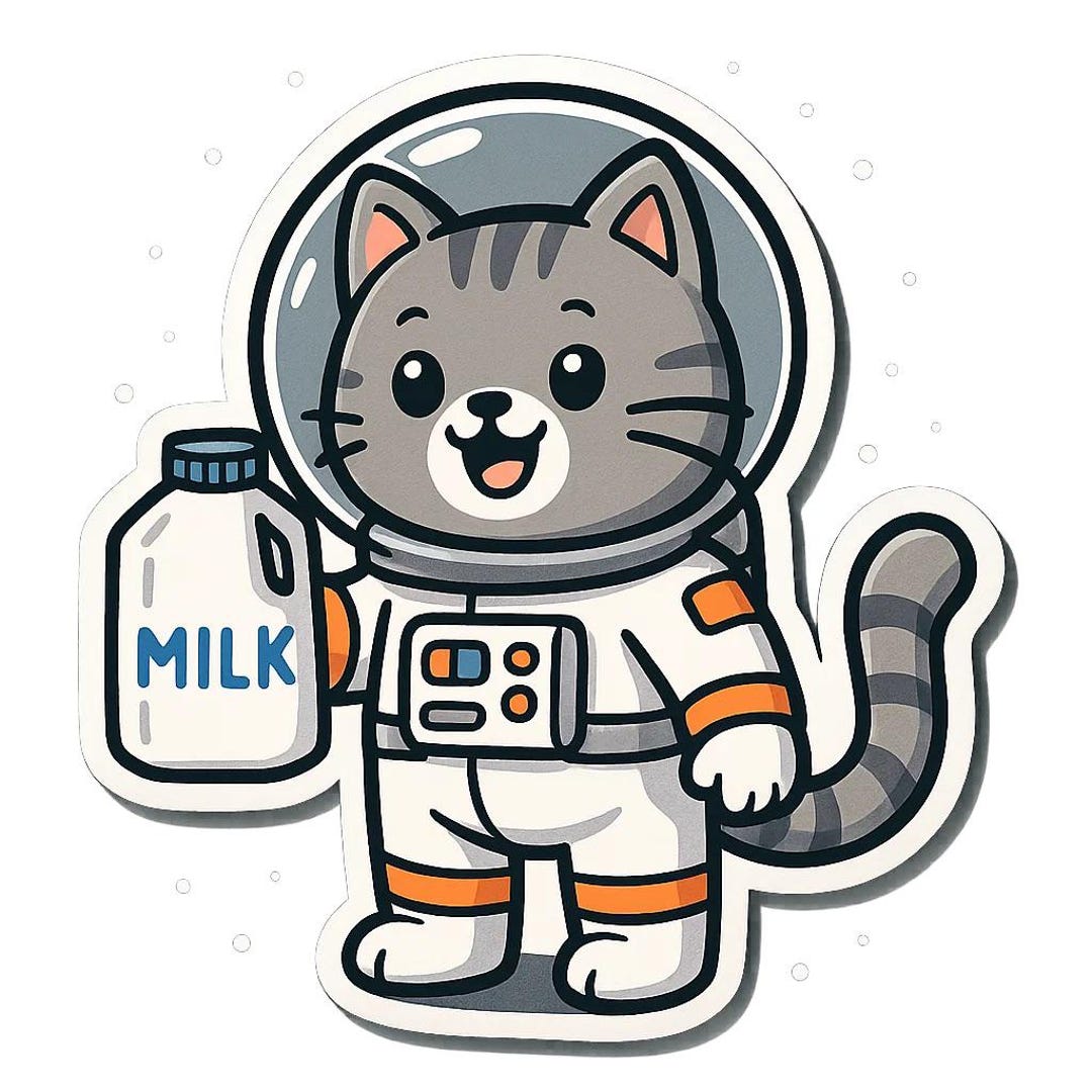 Cat Astronaut Sticker With Milk Can Funny Comic Sticker for Space Fans ...