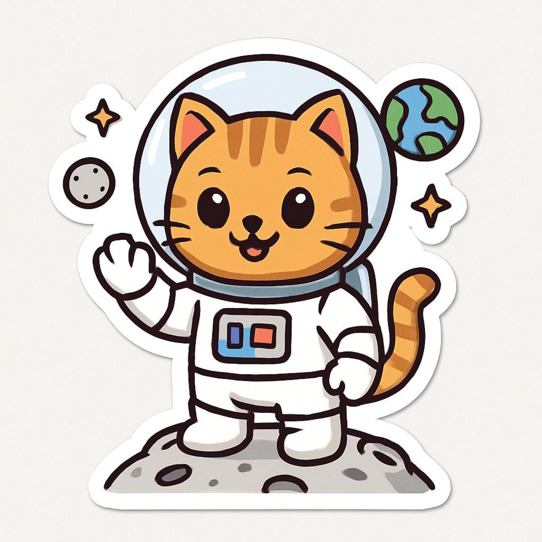 Cat as an Astronaut on the Moon – Cute Car Sticker – Weatherproof ...