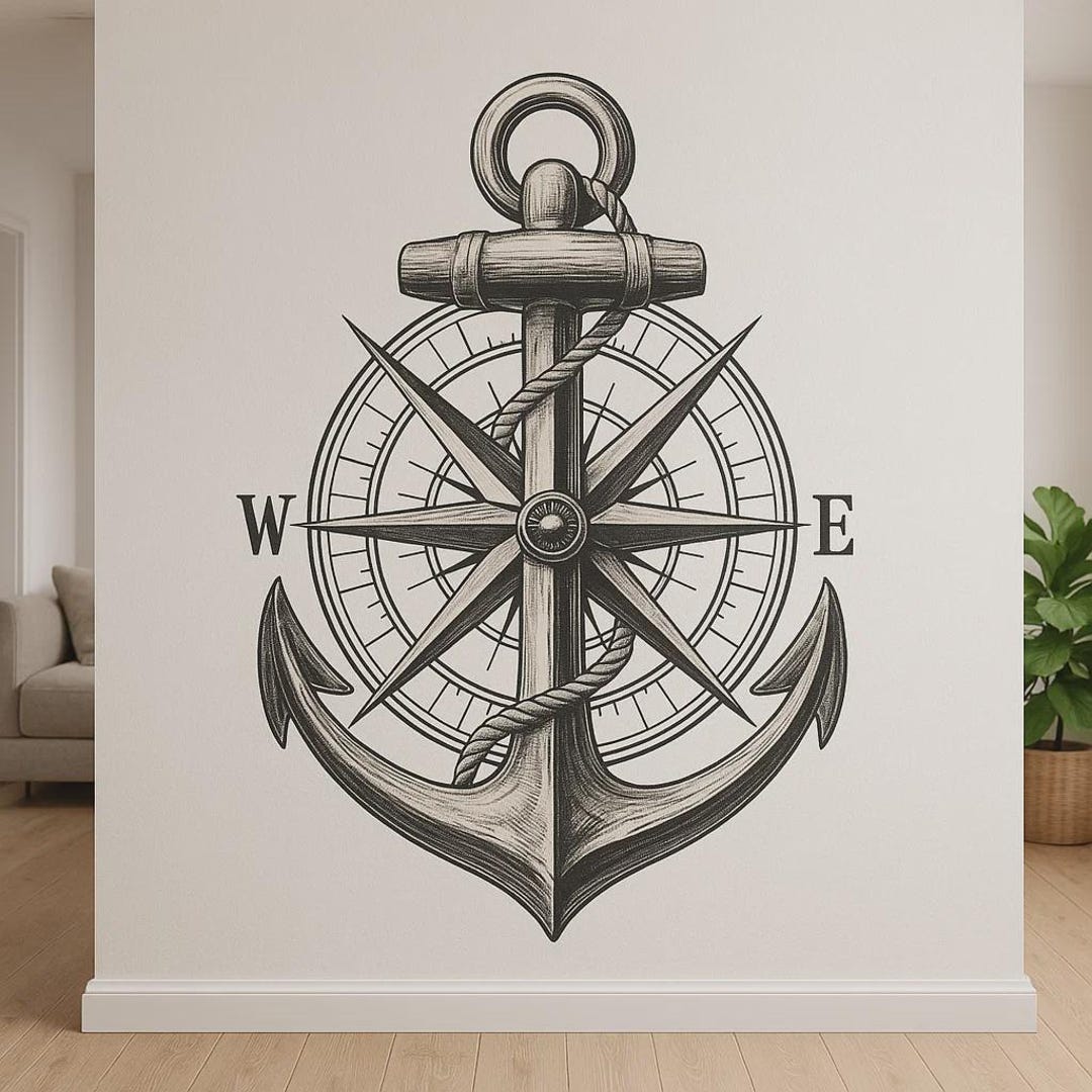 Kompass Und Anker Realistisches Wandtattoo Maritimes Navigationsmotiv ...