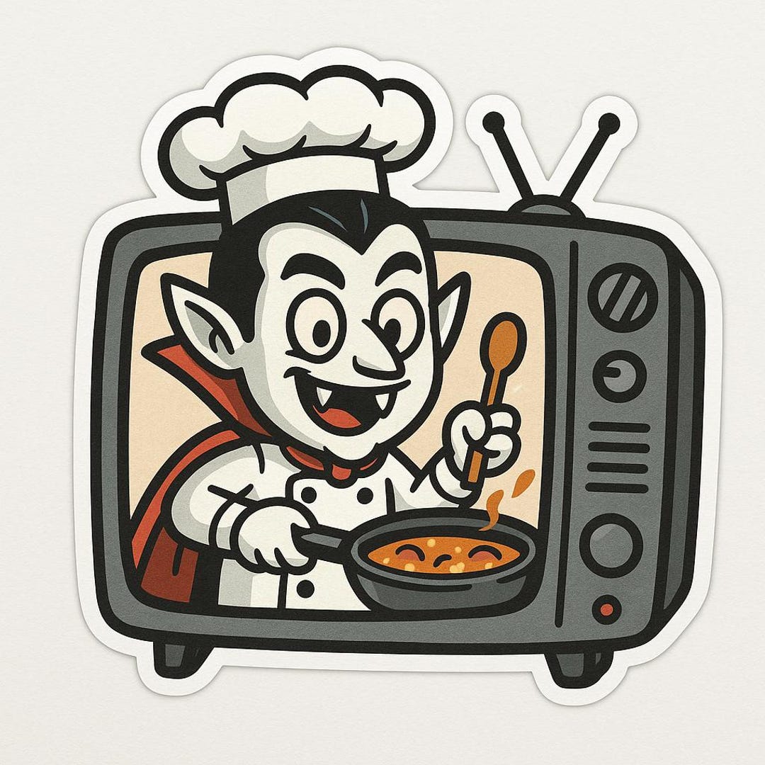 Vampire as TV Chef Sticker – Funny Car Sticker – Weatherproof, Biting ...